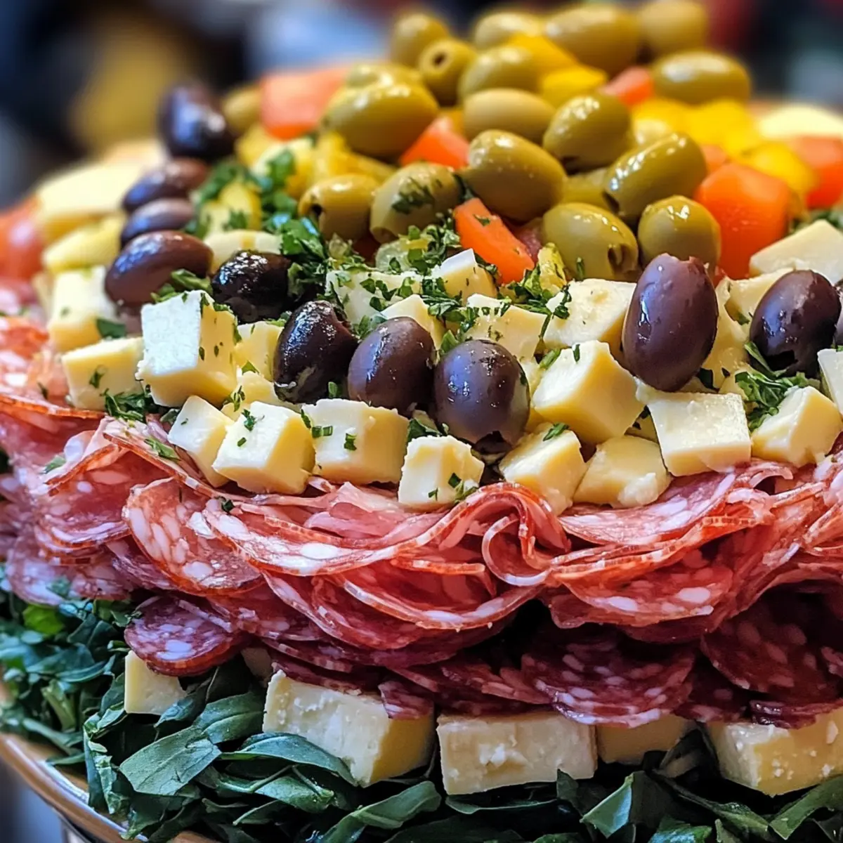 Layered Muffuletta Salad: Irresistibly Delicious Party Delight